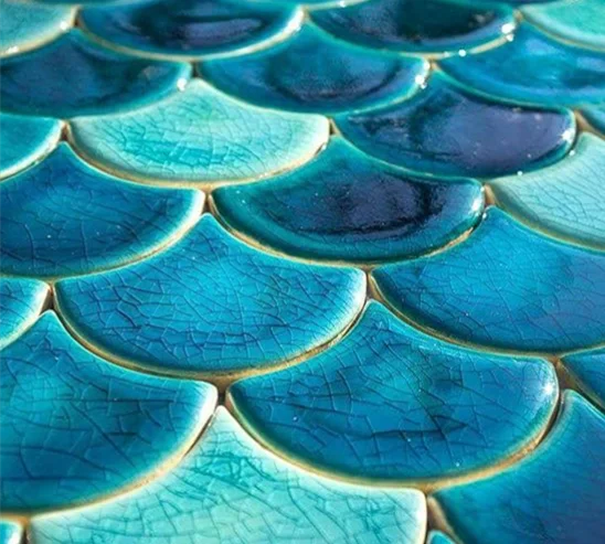 Cerulean Fish Scale Mosaic Tile Blue Fan Mosaic Swimming Pool Tiles For ...