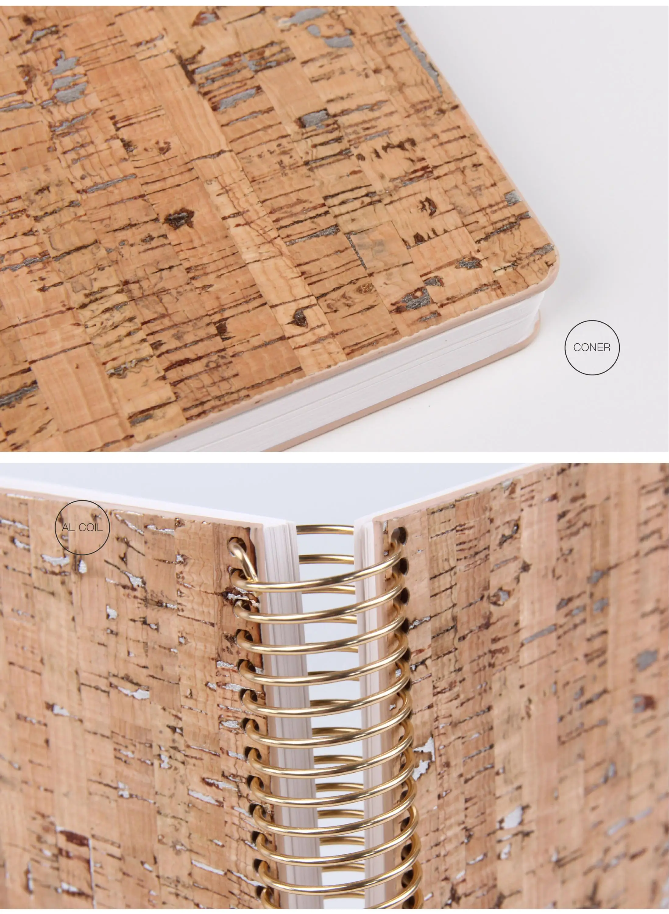 Al Coil Cork Pu Hardcover Spiral Bound Wood Journal Notebook - Buy Cork ...