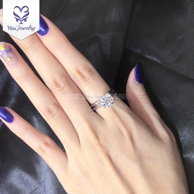 14 K/18 K Ouro Branco/pt950 Anel De Noivado Moissanite 2ct Rodada Oec Foreverone Faca Egde ...