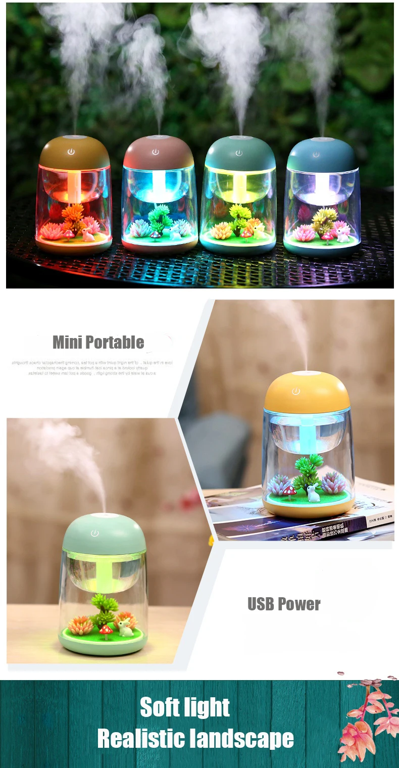 New Portable Usb Humidifier Color Led Light Micro-landscape Ultrasonic ...