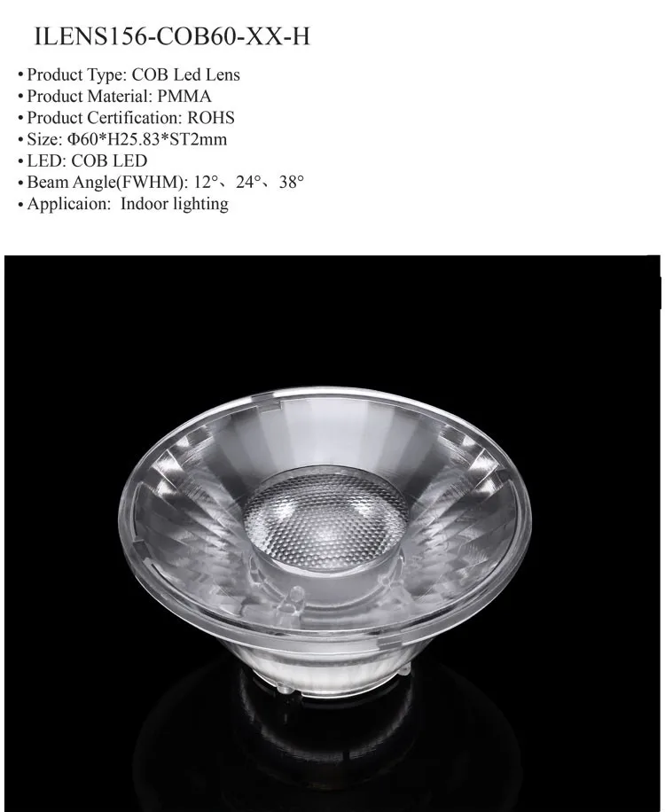 Pmma Convex Cob Led Lens 12degree 24degree 38degree For 1w-3w Cob ...