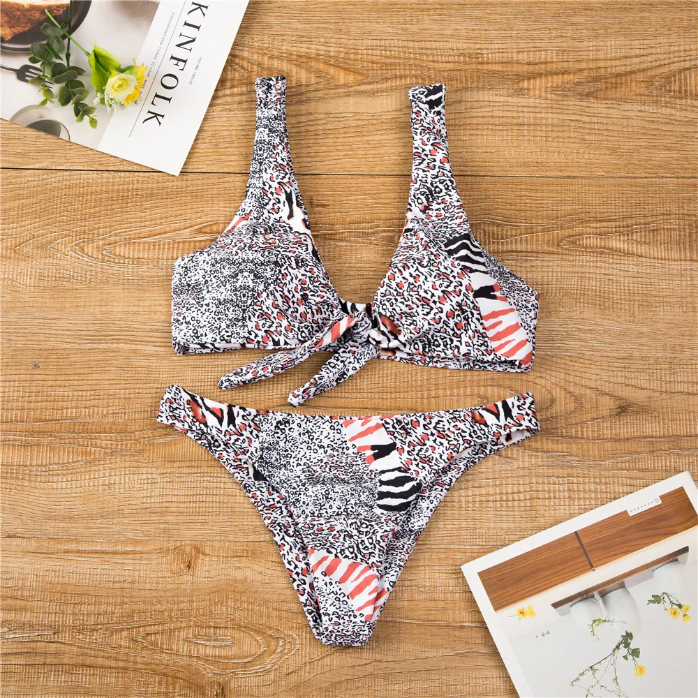 Hot Sale Mix Color Padded High Leg Thong V Neck Tie Front Sexy Bikini
