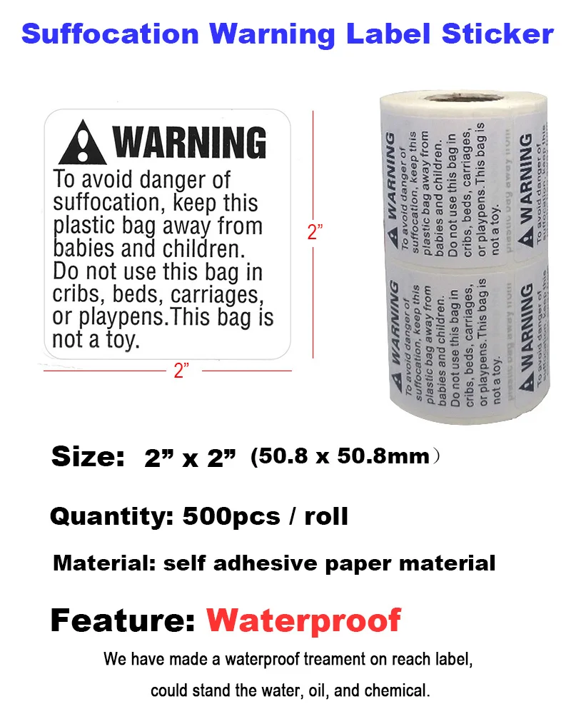 2"x2" Suffocation Warning Label Stickers - Buy Suffocation Warning ...