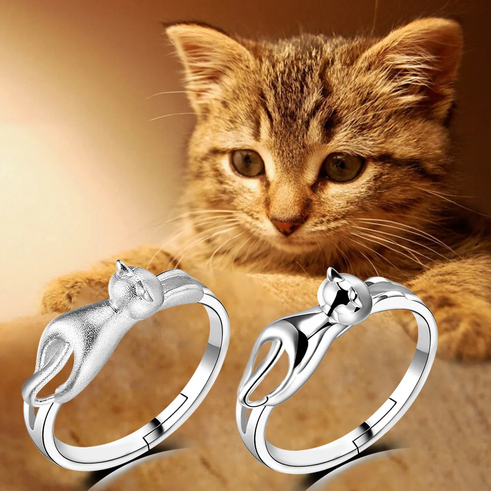 Silver Plated Cat Rings For Women Jewelry Beautiful Finger Adjustable ...