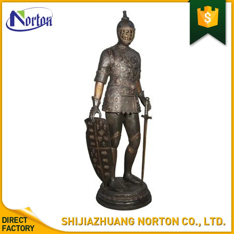 Outdoor Life Size Metal Bronze Standing Knight Statue With Shield And ...