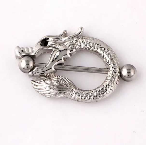 316l Stainless Steel Barbell Nipple Ring Dragon Shaped Captive Unique ...