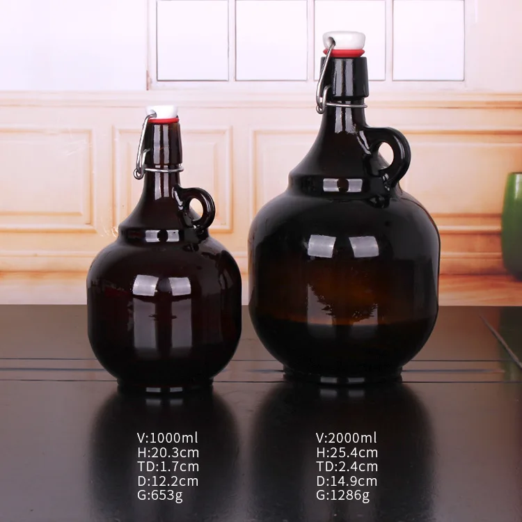 2 Liter California Wine Bottle 2000ml Clear Glass Growler With Handle ...