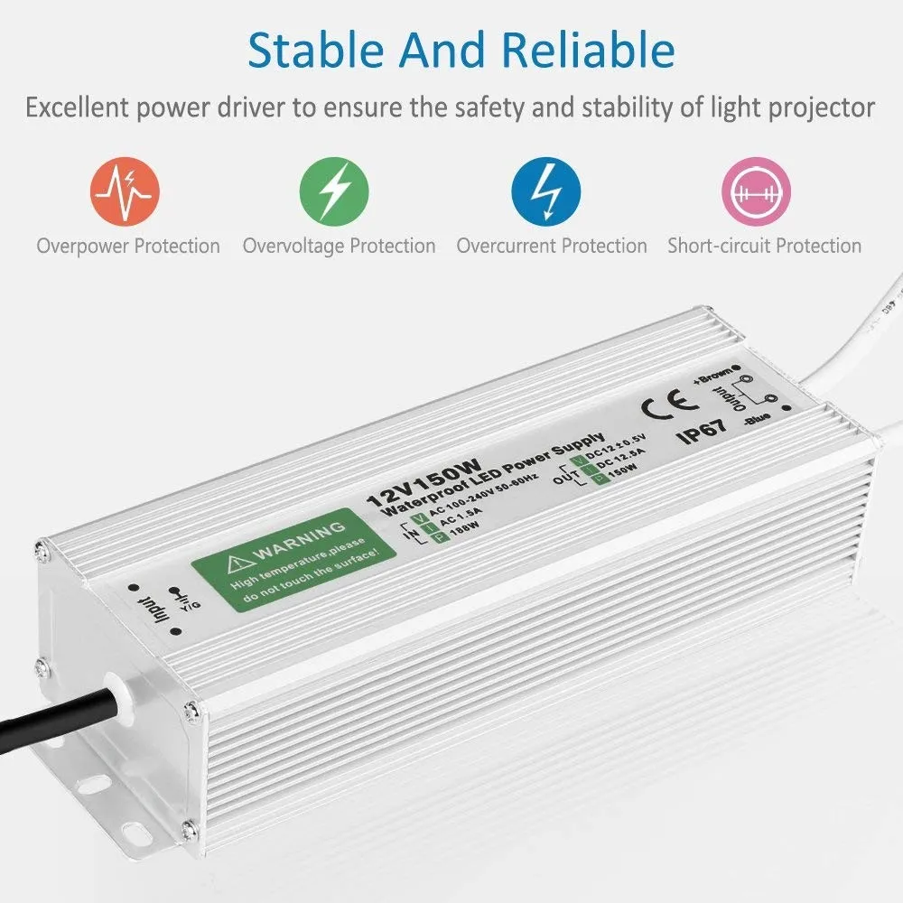 Dc12v 12.5a 150w Led Power Supply Waterproof Ip67 Driver Transformer ...