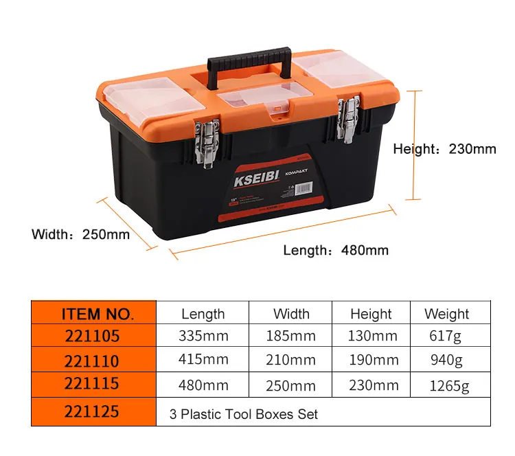Plastic Tool Box With Steel Lock Hard Plastic Rolling Toolbox 13'' 16.5 ...