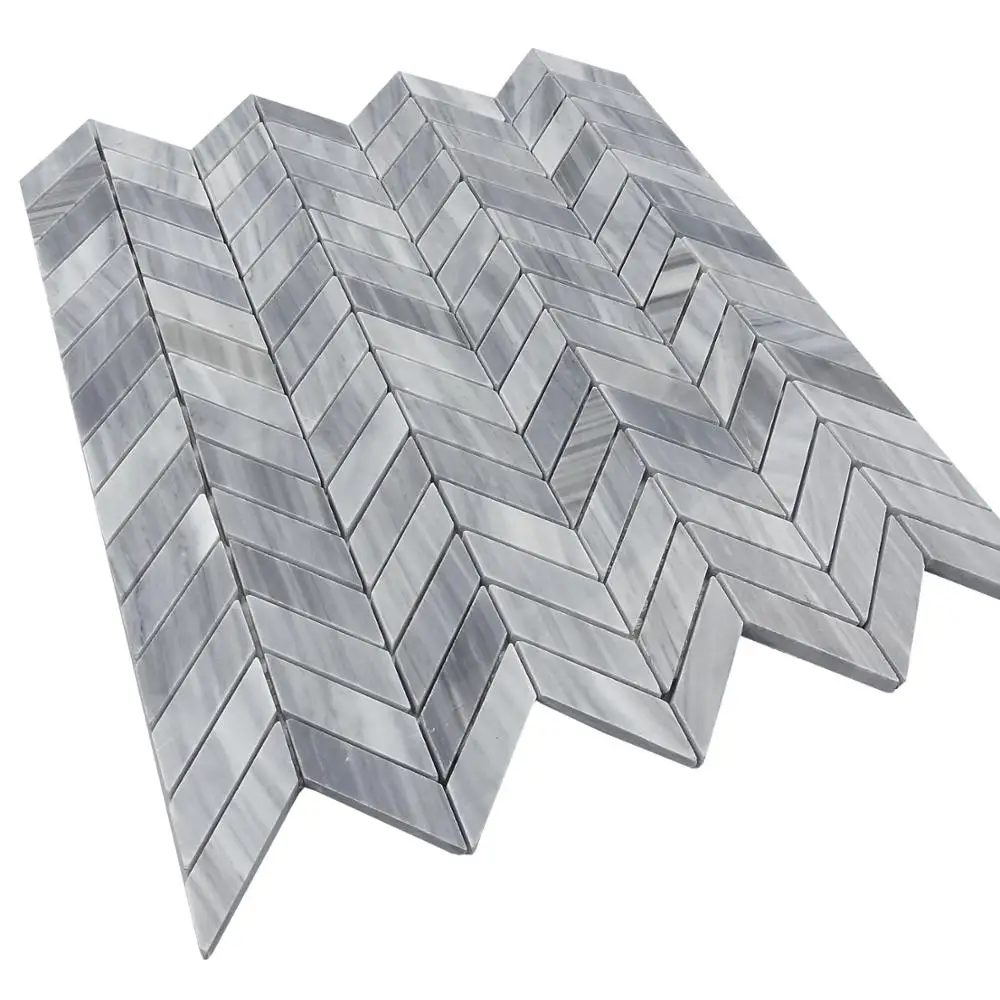 Chevron Grey Polished Stone Marble Backsplash Mosaic Tile