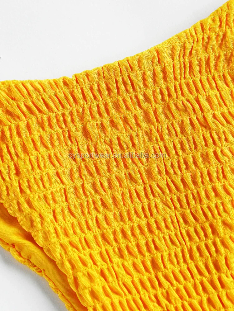 Custom Popular Golden Shirring Bikini With Italy Fabric Smocked Bikini ...