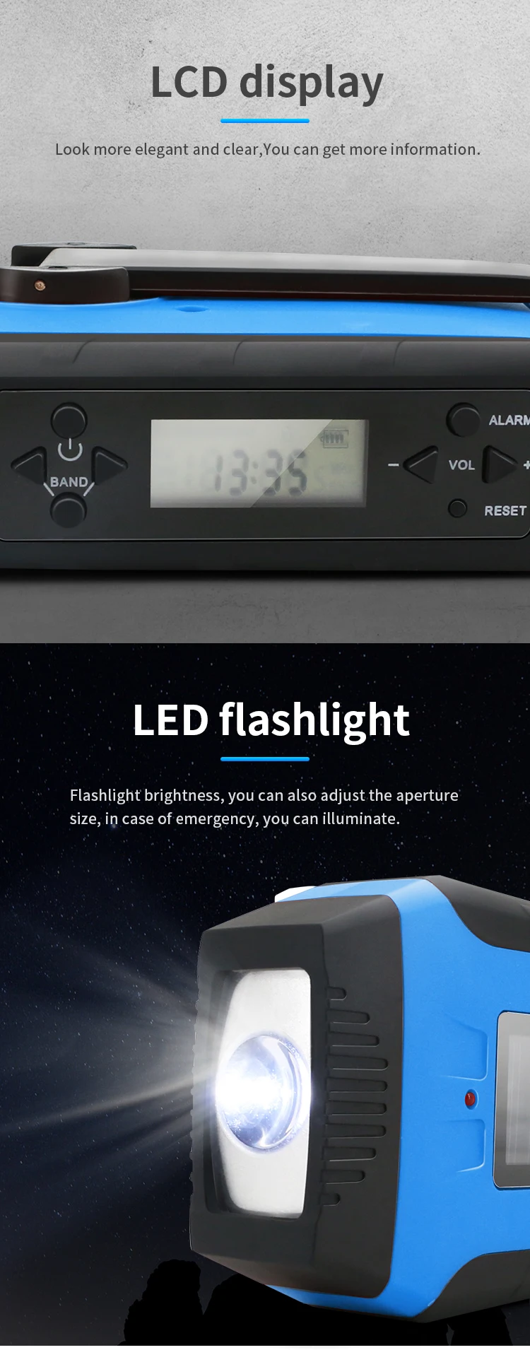 Portable Solar AM/FM Alarm Clock Digital Radio with Smart Phone Charger ...