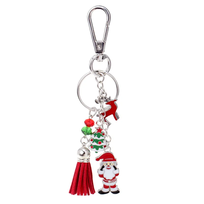 Christmas Keychain Christmas Gift Santa Claus Keychain Leather Tassel ...