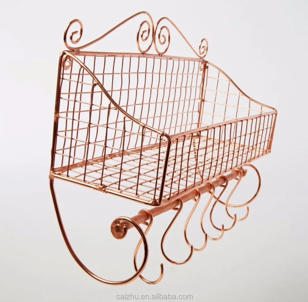 Vintage Copper Storage Basket Shelf Unit Wall Hung Kitchen Wire Basket ...