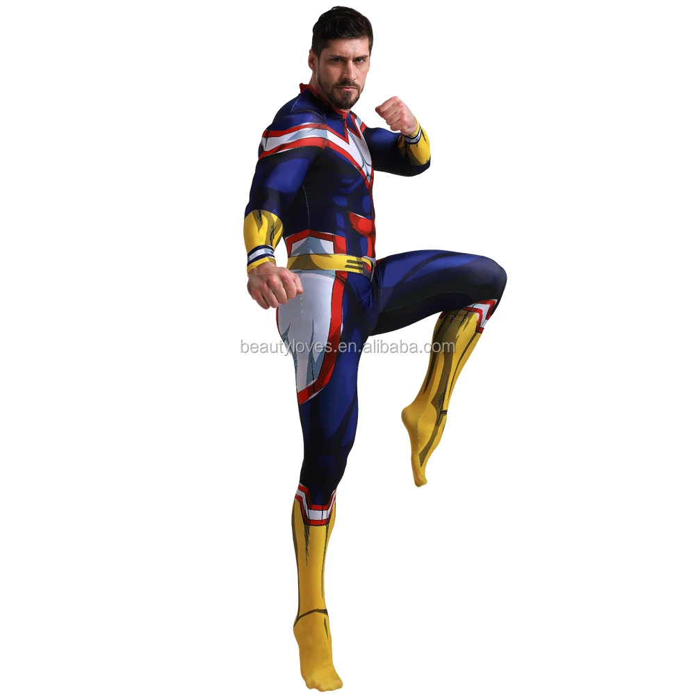 My Hero Academia All Might Cosplay Costume Zentai Lycra Spandex Blue ...