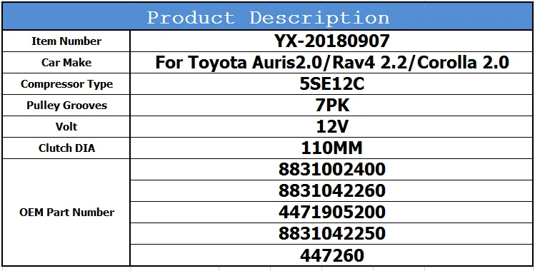 Car Ac Compressor For Toyota Auris Verso Avensis Rav-4 Blade 5se12c ...