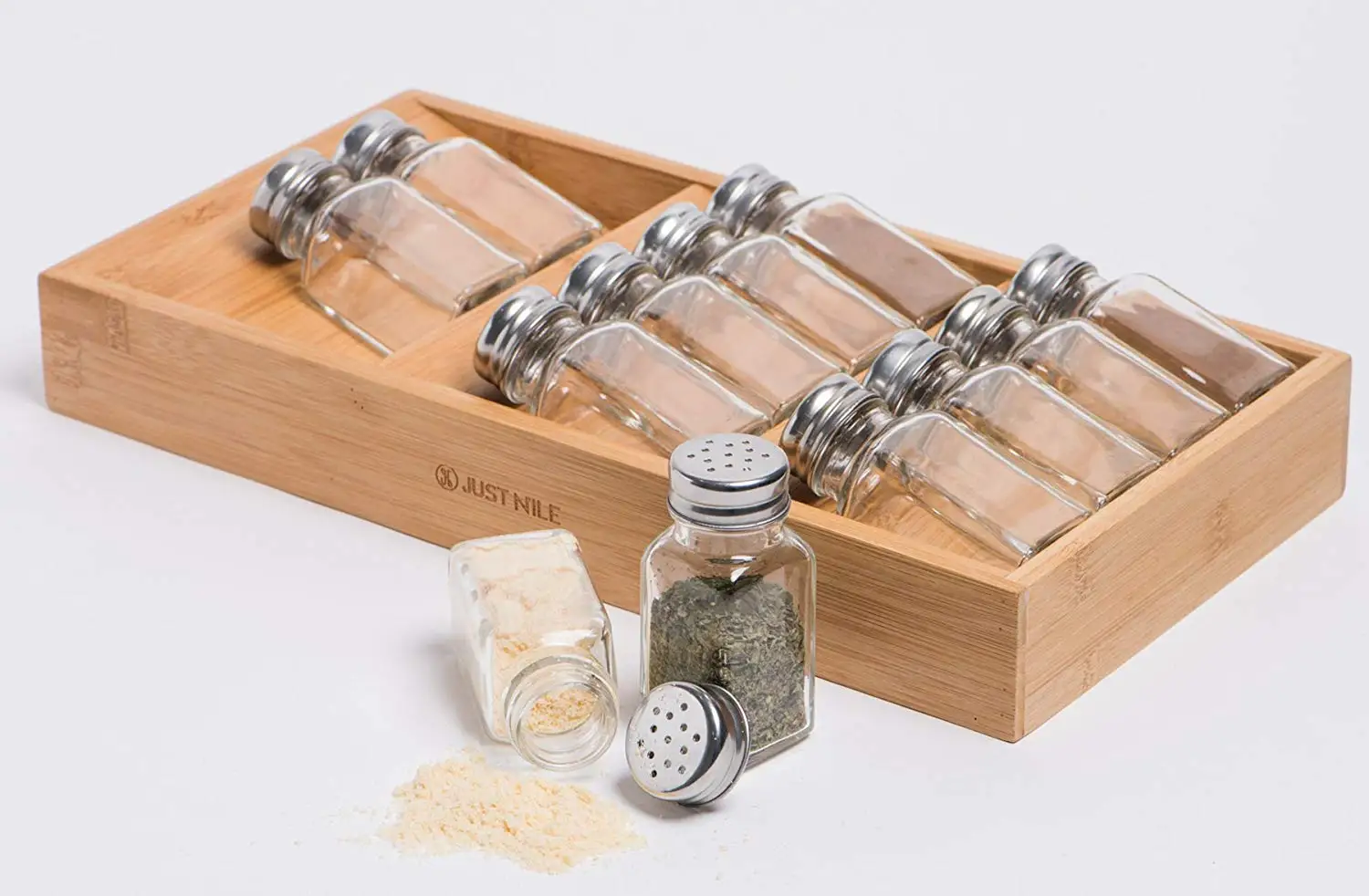 China Two-way Glass Jar Bamboo Lid Expandable Spice Rack Corner Spice ...