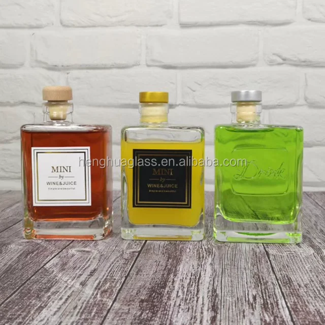 10oz 300ml Fancy Square Glass Liquor Bottle With Screw Cap For Cocktail ...