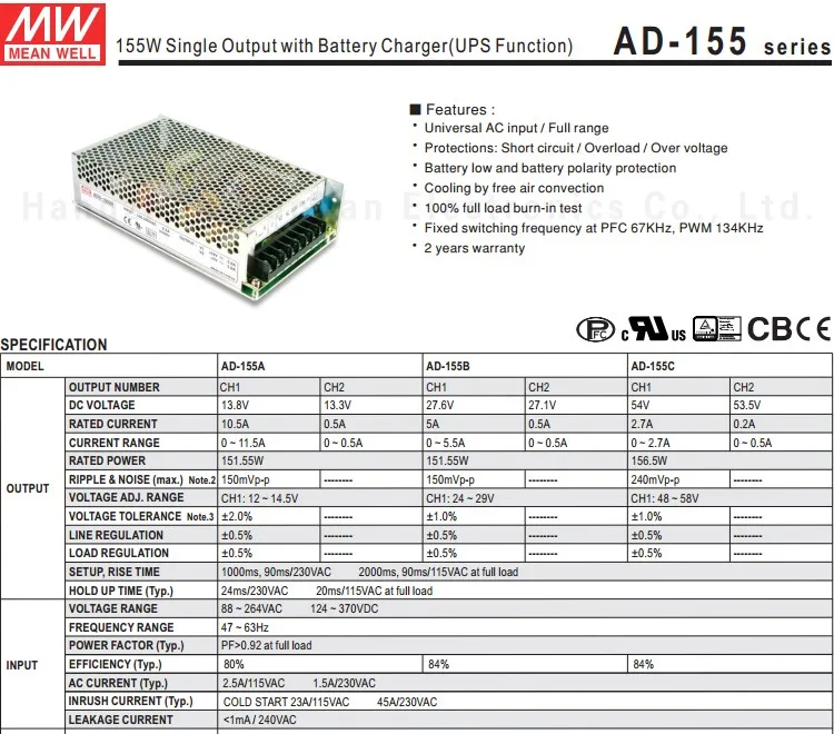 Mean Well Ad-155c 155w 48v Led Power Supply With Ups - Buy 155w 48v Led ...