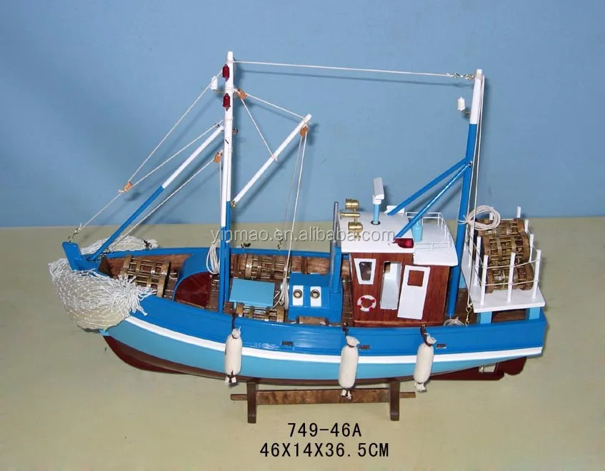 Wooden Shrimp Boat Model,46x14x36.5cm,3c Blue/white/red,Classic Fishing ...