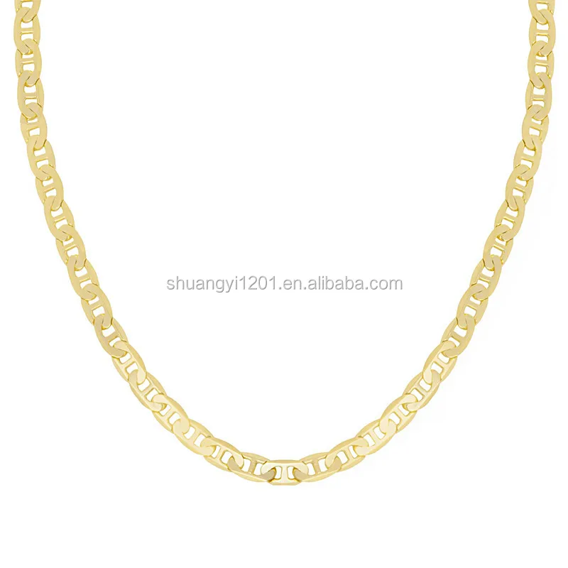 Custom Yellow Gold Flat Mariner Chain 3.7 mm Heave Link Chains Necklace ...