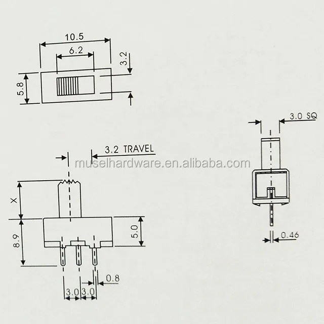 On-off 3 Pin Slide Switch 3a Ac Power Pcb Mounted Micro Switch Ss-12f17 ...