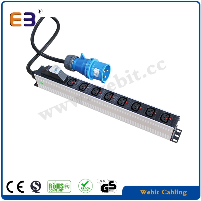 19'' Rack PDU 8 Way IEC C13 PDU +16A Commando Industrial Plug