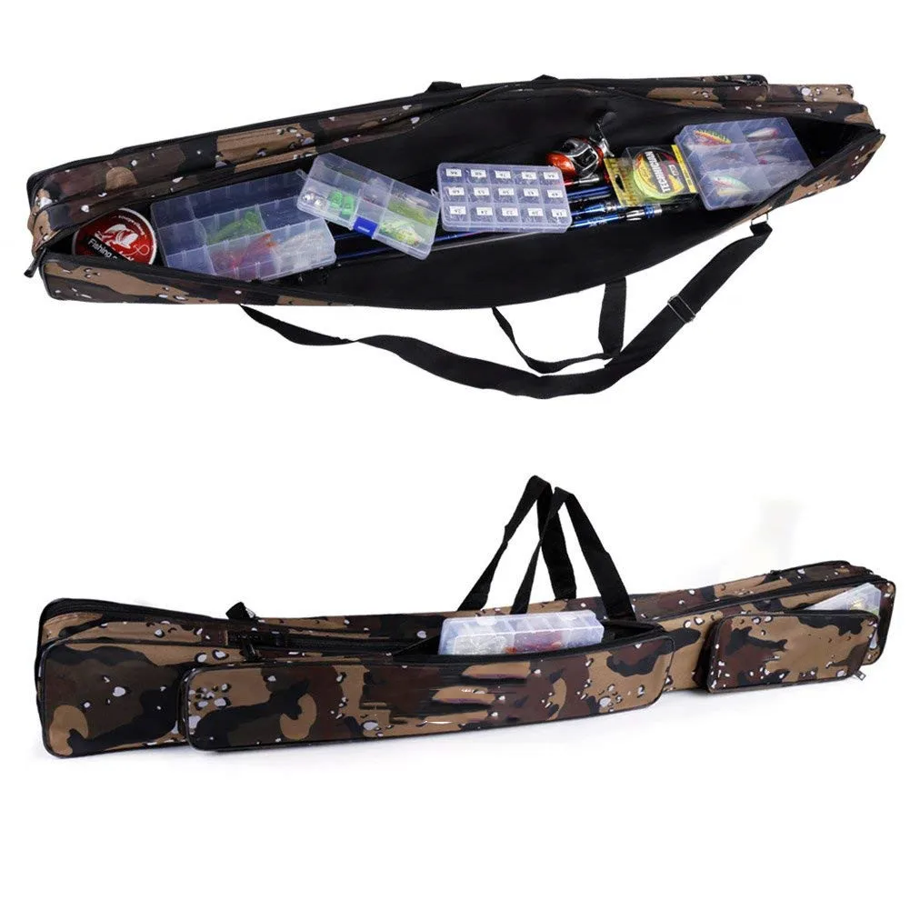 Portable Waterproof Double-layer Camo Fishing Rod Bag Carrier Storage ...