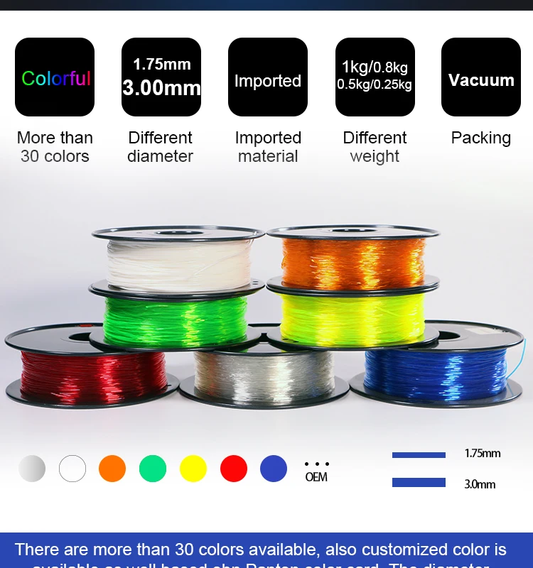 Tpu Flexible 1.75mm 3.00mm 3d Printer Filament Whole Color Available ...