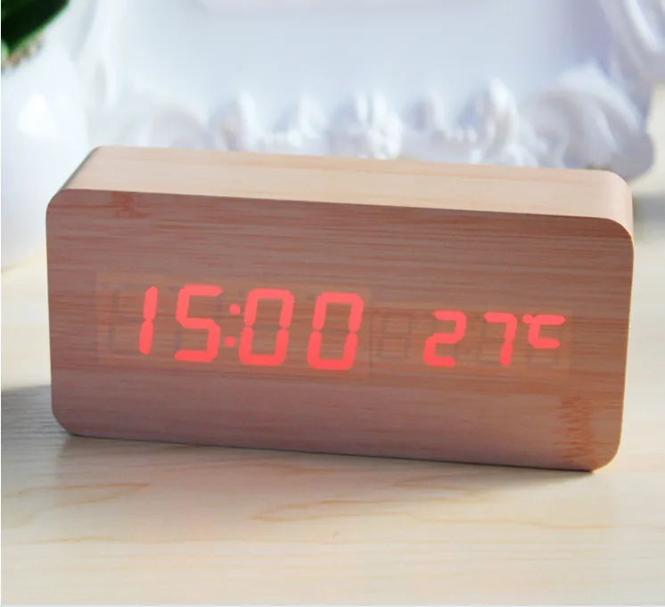 Home Desk Digital Led Stand Table Wooden Alarm Clock For Hotel With ...