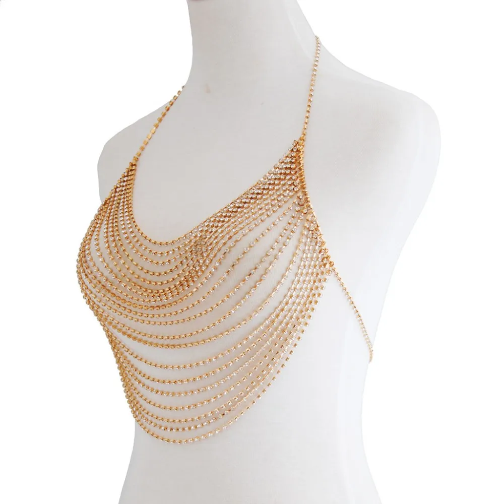 Wholesale Multilayer Gold Silver Rhinestone Bra Body Chain Jewelry Sexy ...
