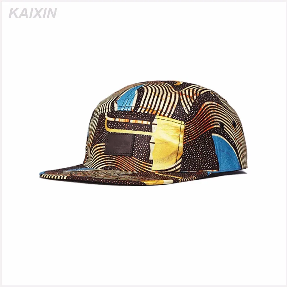 Custom African Print Pattern 5 Panel Hat Cap Wholesale Leather Patch ...