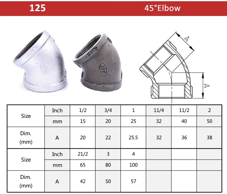 Malleable Iron 45 Degree Elbow Galvanized Hot-dipped Pipe Fittings ...