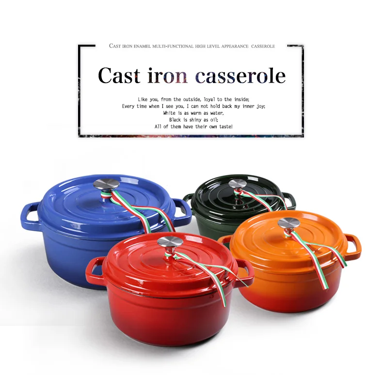 Cast Iron Enamel Large Soup Cooking Hot Pot Sets Food Warmer Casserole ...