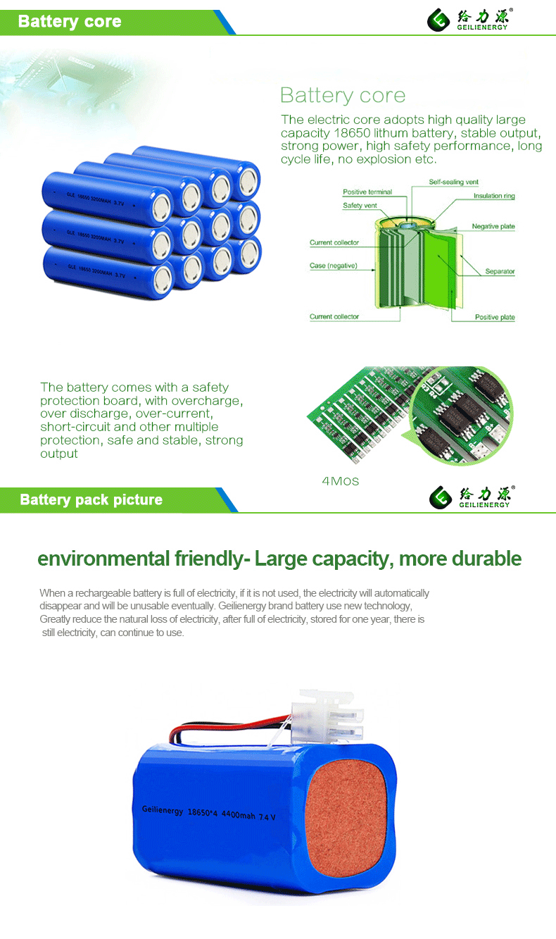 Smart Rechargeable Li Ion Battery Pack Great Power Li-ion Battery 7.4v ...