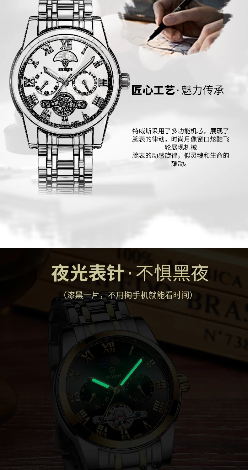 2018 NOBJN Men's Wristwatches - Luxury Automatic Mechanical