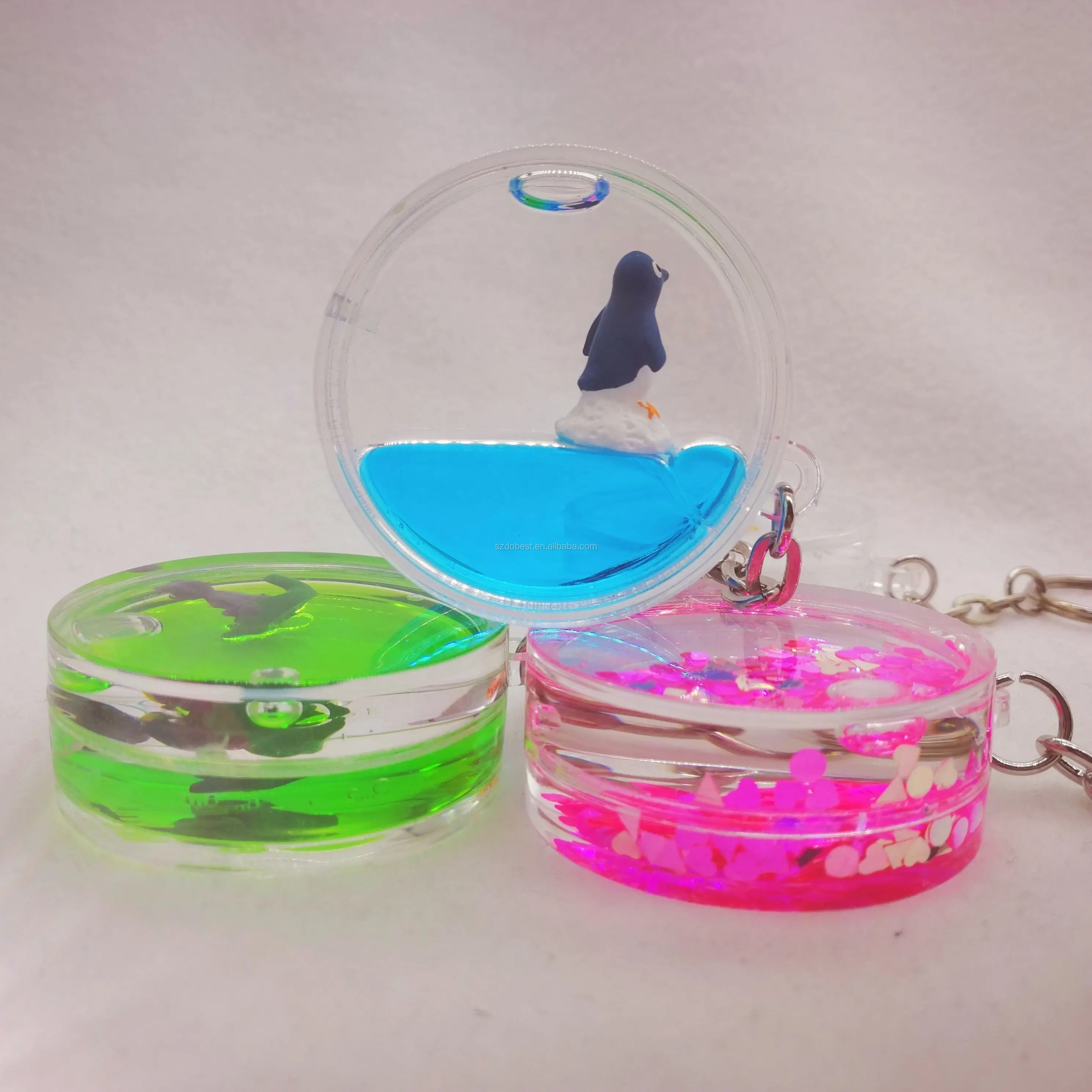 Pink Liquid Keychain With Cute Penguin Floater Inside 3d Floater - Buy ...