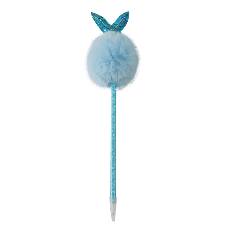 Creative Gel Plastic Fuzzy School Pom Fur Ball Pens Promotional Plush ...