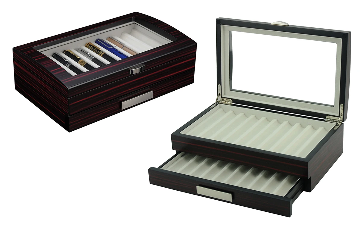 Luxury Ebony Wooden Fountain Pens Display Box For Pen Collection Pu ...