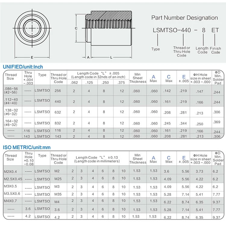 SMTSO-M3-6ET PCB Nut Surface Mount Standoffs - HKY-830