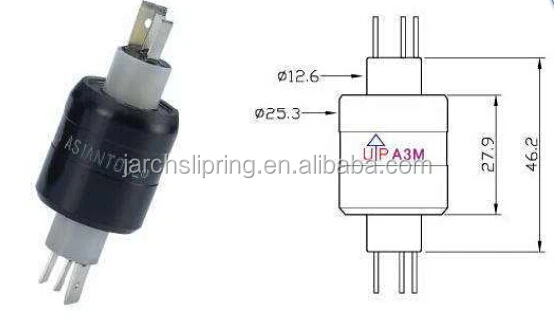 Rotary Joint 3 Pole 30A HF Signal Miniature Mercury Slip Ring A3H