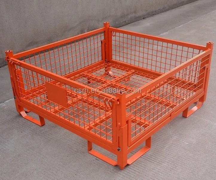 Foldable Orange Steel Wire Mesh Pallet Container With Wheels For Sale ...