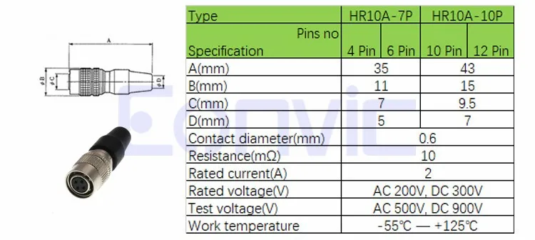Hr10a-7p-6p Hirose 6 Pin Male Plug Circular Connector For Industrial ...