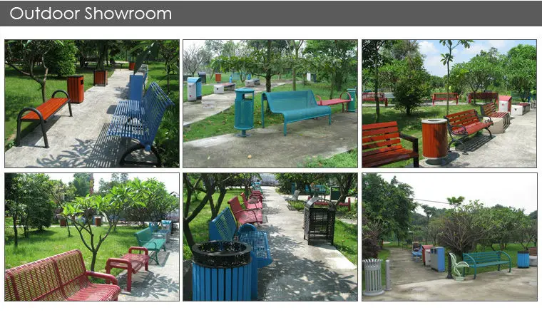 Steel Pipe Seat Pan and Cast Iron Bench Ends Outdoor Metal Curved Bench