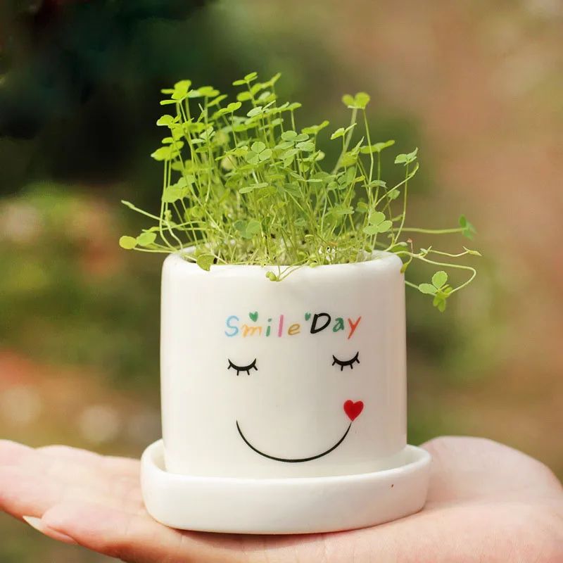 Smiling White Flower Pot Creative Ceramic Plant Pot - Buy Flower Pot ...
