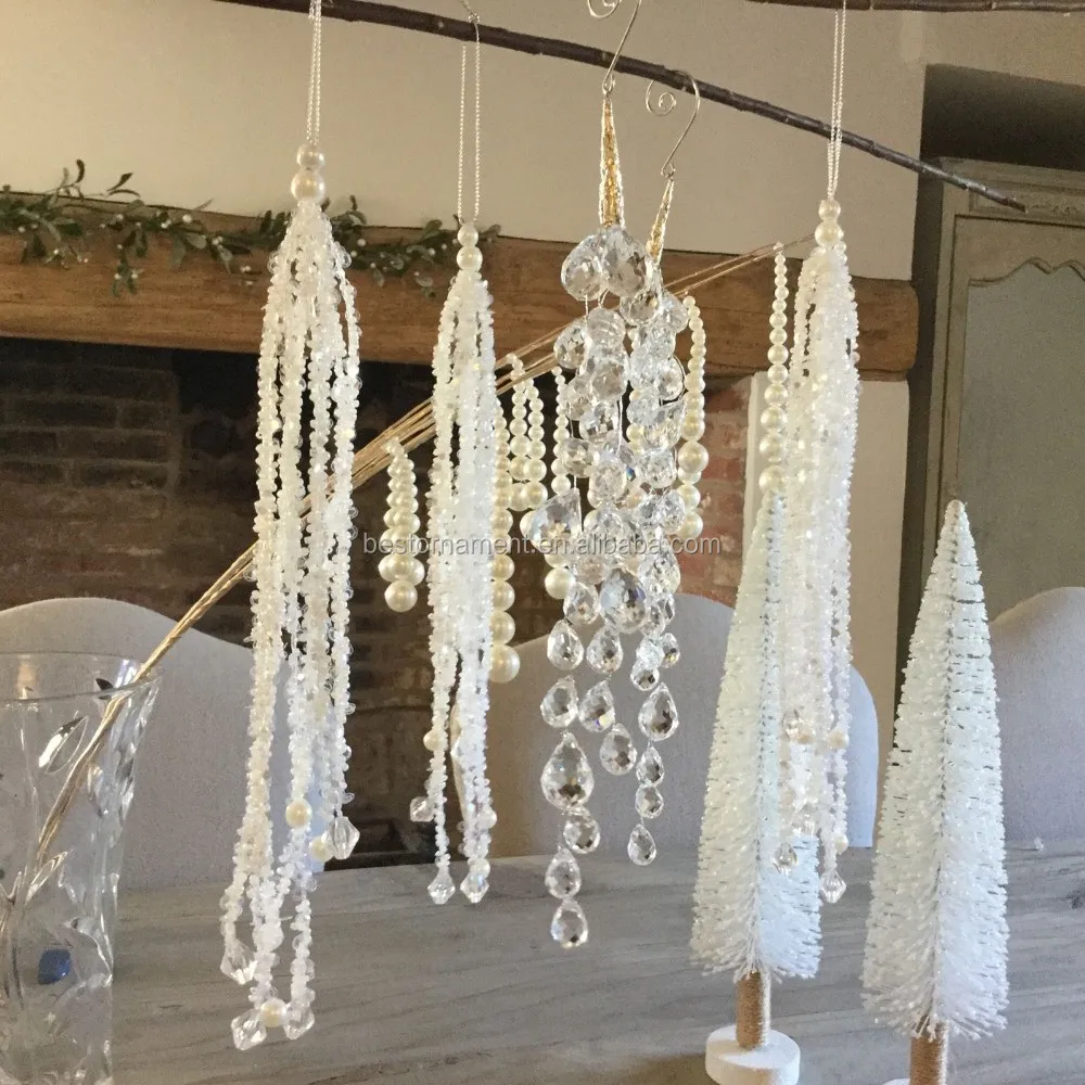 Long Clear Ice Acrylic Bead Icicle for Christmas Decor