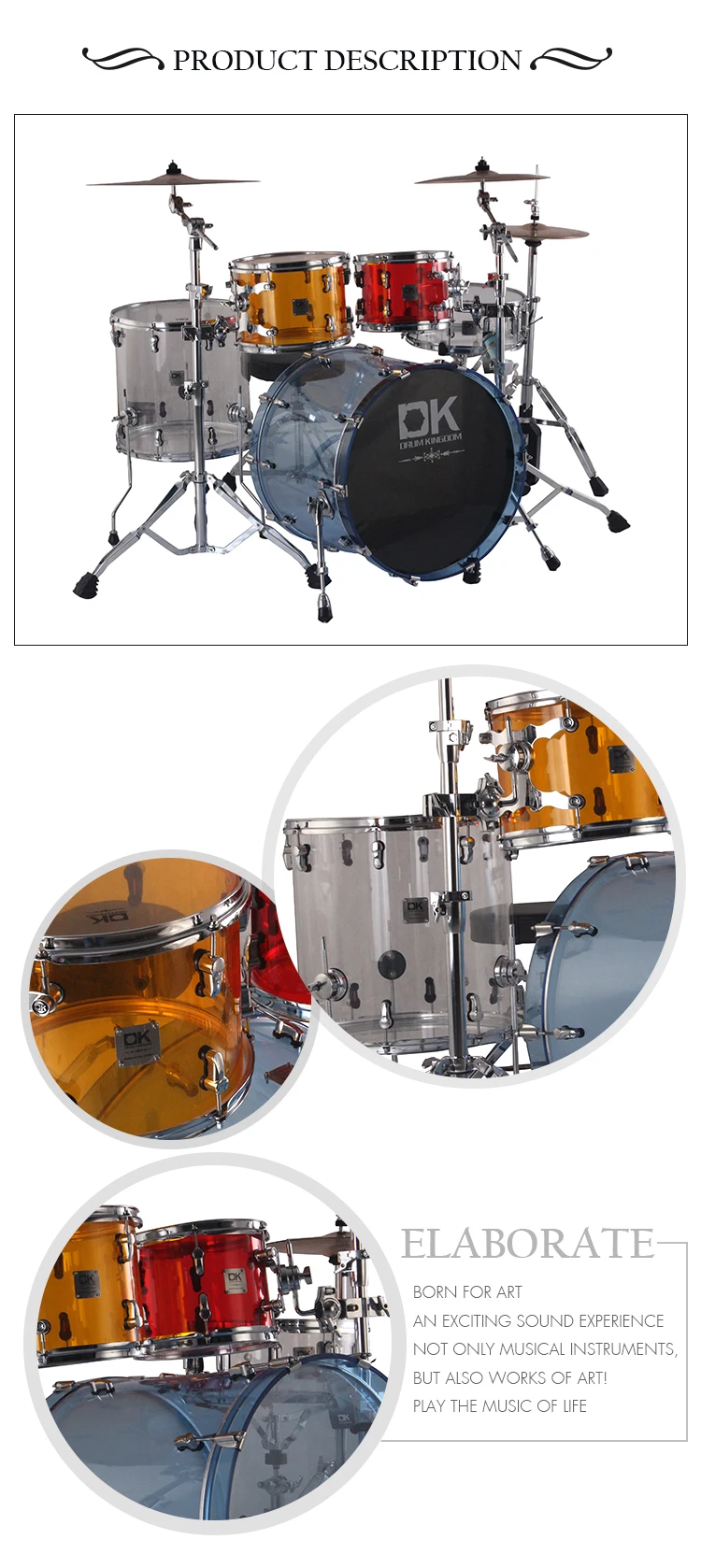 Colorful Acrylic Drum Kits for Sale - 5 Piece Custom Set with Smooth ...