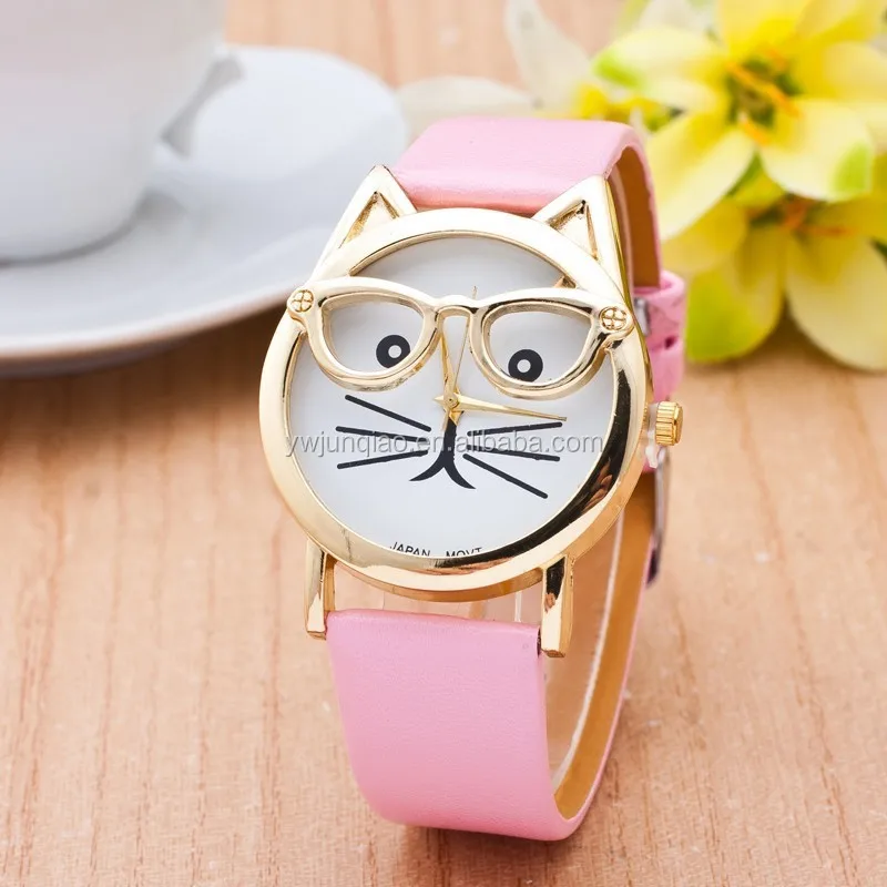 New Styles Women Watches 2016 Leather Quartz Glass Cat Fashion Lady ...