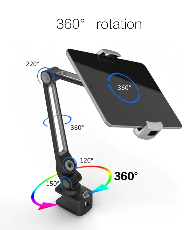 Lazy Bracket Aluminum Adjustable Long Arms Flexible Phone Holder Tablet ...