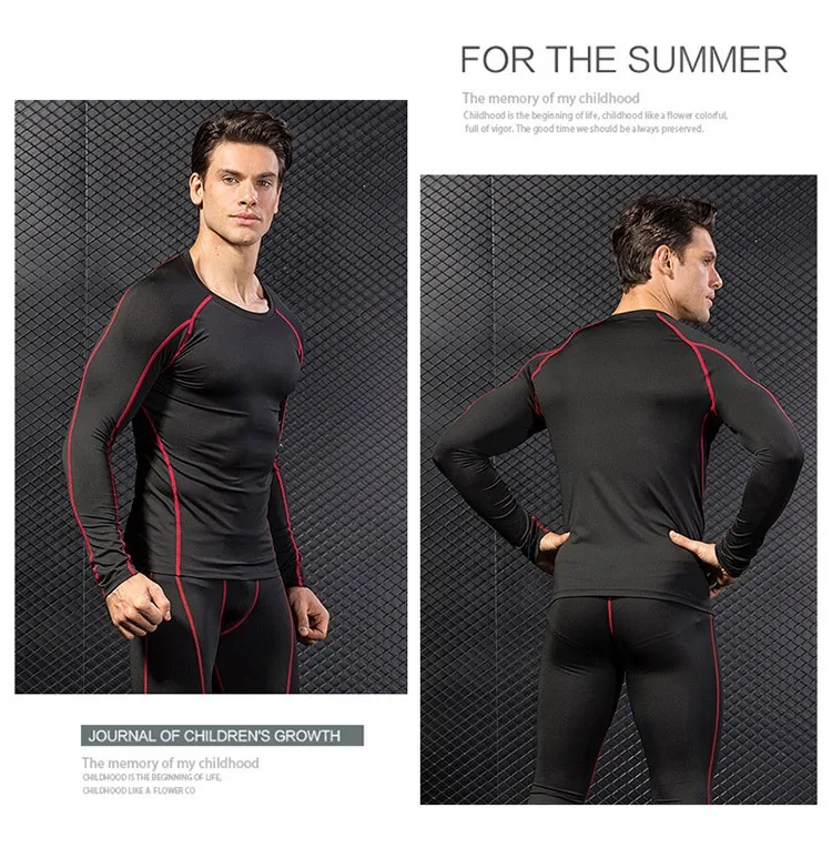 Men Athletic Gym Training Compression T-shirt And Pants Suit Elastic ...